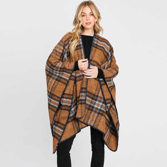 Jackets & Coats | Plaid Check Patterned Ruana Poncho | Poshmark